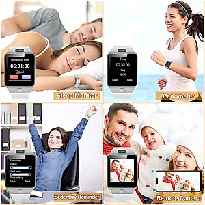 Padgene Bluetooth Smartwatch,Touchscreen Wrist Smart Phone Watch Sports Fitness Tracker with SIM SD Card Slot Camera Pedometer (Black (Black Band))