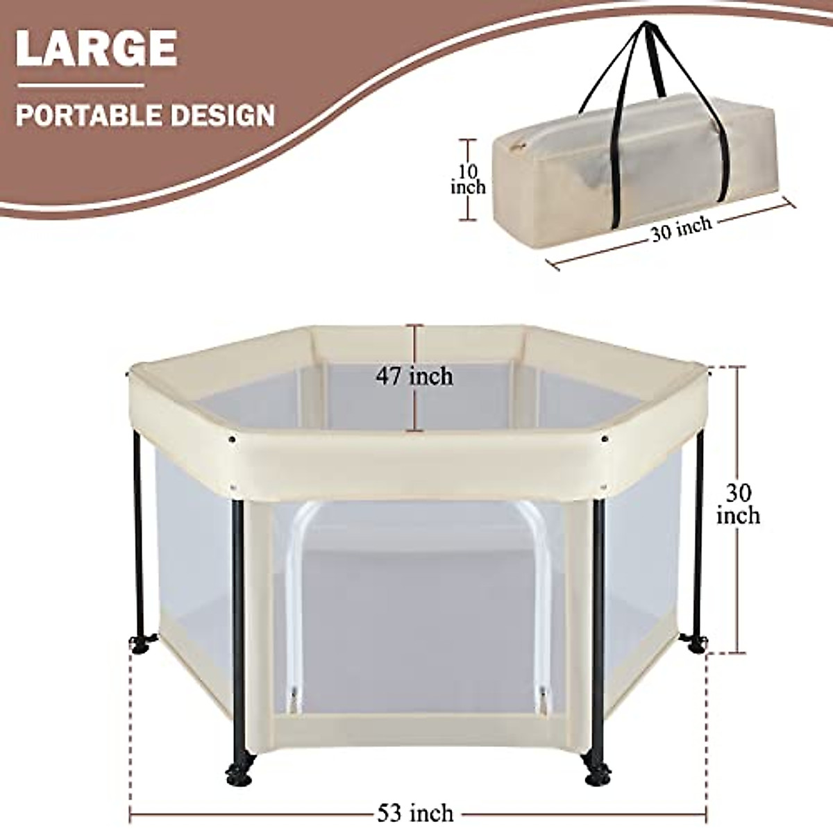 Bend River Portable Baby Playpen with Padded Floor, Toddler Beach Tent with Detachable Canopy, Play Yard for Indoor and Outdoor White