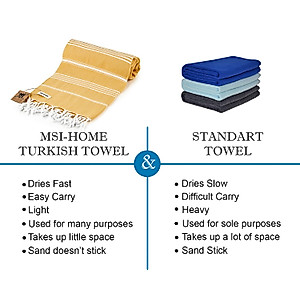 MSI-HOME 100% Organic Turkish Cotton Beach and Bath Towel, Peshtemal Towel Blanket, Quick Dry Sand Free, Oversized Light Compact, Diamond Weave, Prewashed, 71 x 39 Inches (White)