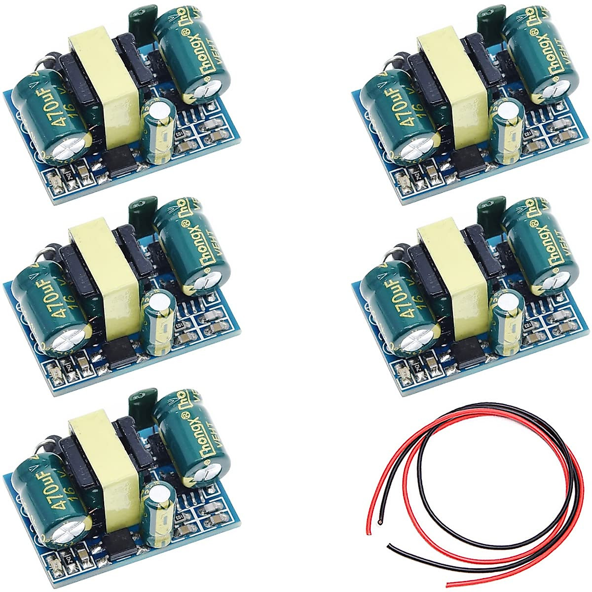 DKARDU 5 pcs AC-DC 12V 450mA Buck Module Power Supply Buck Converter Step Down Module 5.4W Transformers with red and Black Cable