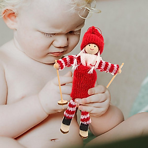 Amosfun Christmas Figurine Holiday Wooden Figure Miniature Ski Doll Ornament Gift Table Adults 5pcs (Mixed Pattern)