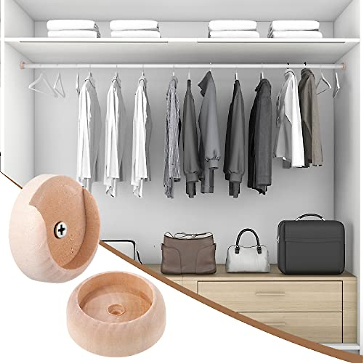 Closet Pole Socket Wooden Closet Rod Holders Closet Rod Bracket Closet Rod Support with Screws for Closet Rod Wardrobe Hallway Bathroom Clothing Store (20 Sets)