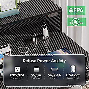 Rolanstar Computer Desk with LED Lights & Power Outlets, 55” Gaming Desk with Storage Shelves, Home Office Desk with Keyboard Tray & Monitor Stand, with Hooks, Carbon Fiber Surface Black