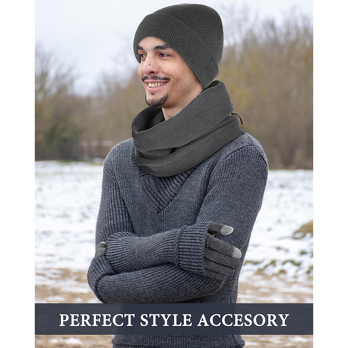 Liitrsh 12 Pcs Winter Beanie Hat Scarf Touchscreen Gloves Set Skull Cap Knit Fleece Neck Warmer Touch Screen Mittens for Women Men (Classic Colors)