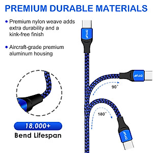 DYUF USB C to USB C Cable, 60W [3PCS 3.2ft 4.9ft 6.5ft] 3A Blue Braided High-Speed USB C Charging Cable, Compatible with Samsung Galaxy S22/S21/S20 Ultra, Note 20/10, etc