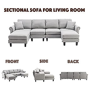 Tabaray 108" Couch Sectional Sofa for Living Room Furniture Sets Convertible U Shaped Couches with Ottoman and Chaise for Apartment， Office (Light Blue)