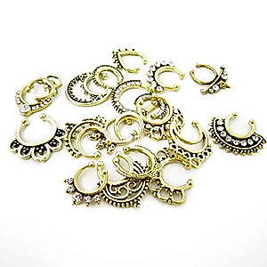 Honbay 20pcs Fake Septum Clicker Nose Ring Rhinestone Non Piercing Hanger Clip Body Jewelry (Bronze)