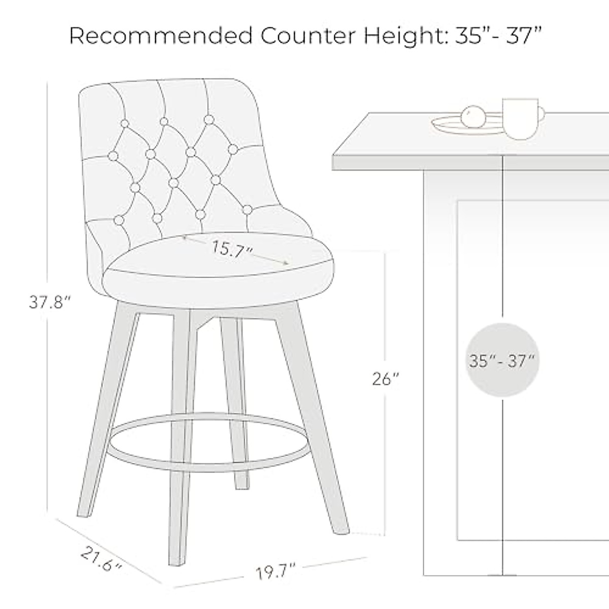 Watson & Whitely Modern Swivel Bar Stools, Faux Leather Upholstered Counter Height Bar Stool with Back, Solid Wood Legs, 26" H Seat, Set of 2, White