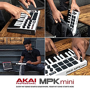 AKAI Professional MPK Mini MK3 - 25 Key USB MIDI Keyboard Controller With 8 Backlit Drum Pads, 8 Knobs and Music Production Software Included, White
