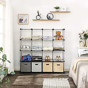 ANWBROAD Cube Storage Organizer 16 Cubes DIY Closet Cabinet Bookshelf Kids Organizers and Storage for Bedroom Closet Organizer Cubby Shelving Plastic Bookcase Office Living Room White ULCS016T