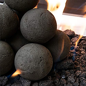 Ceramic Fire Balls | Set of 5 | Modern Accessory for Indoor and Outdoor Fire Pits or Fireplaces – Brushed Concrete Look | Midnight Black, 6 Inch