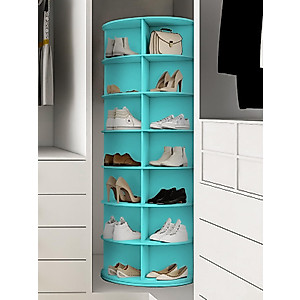 Toemics 7 Tier Rotating Shoe Rack Tower 28 Shelves, 360° Spinning Display Lazy Susan Organizer, Carousel for Shoes & Handbags, Easy Assembly, Includes 4 PCS Double-Layer Shoe Racks, Green