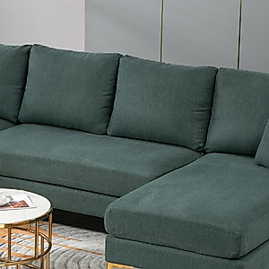 Haplized Modern U-Shape Sectional Sofa, 110'' Reversible Left or Right Chaise of Sectional Couch, 4-Seat Couch with Chaise and Ottoman, Comfortable Sectional Couches for Living Room Apartment, Green