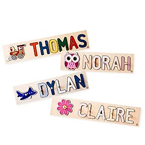 South Bend Woodworks Whimsical Character or Sports Icon Personalized Wooden Name Peg Puzzle