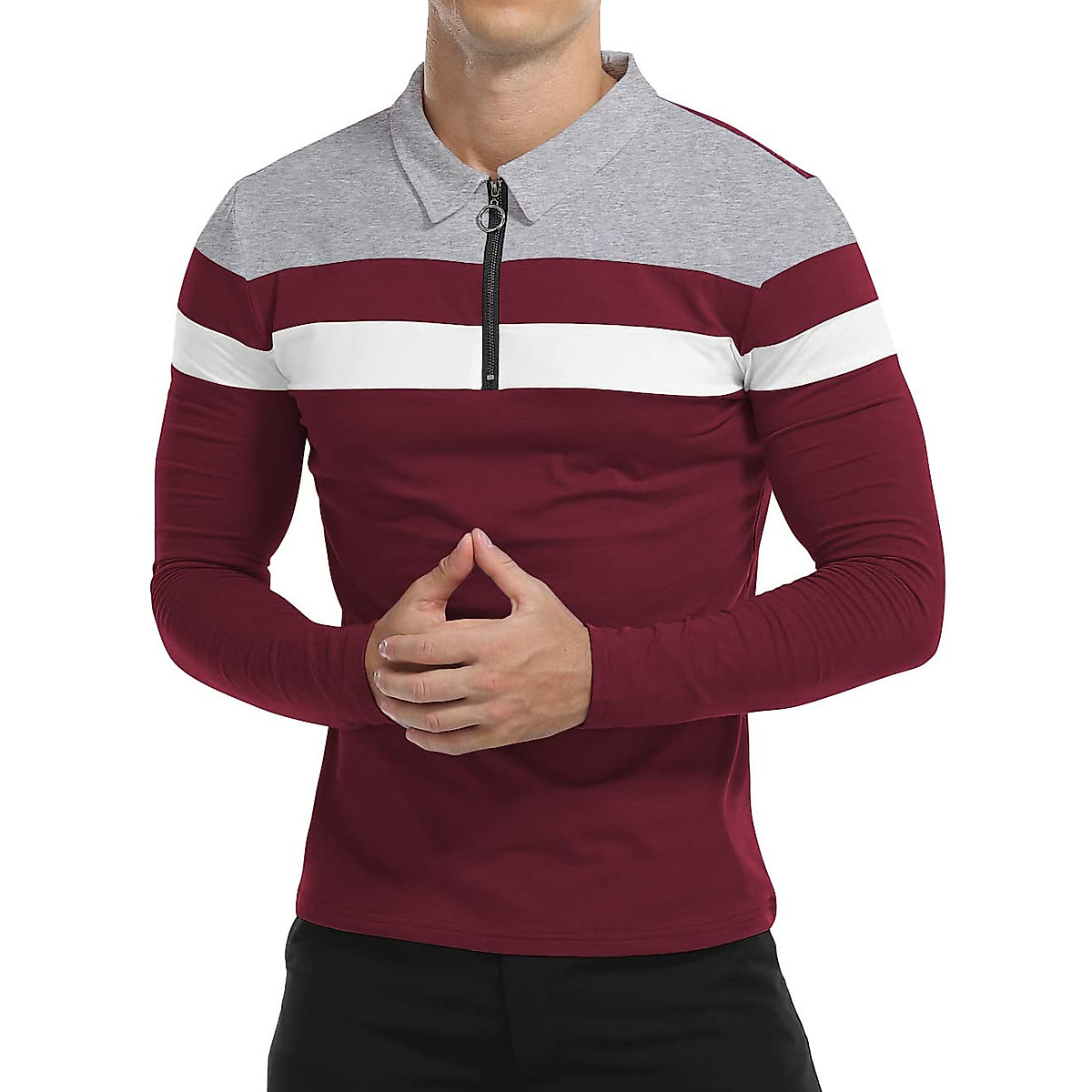 YTD Mens Classic Polo Shirt Long Sleeve Shirts Lightweight Casual Tops