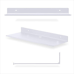 BRAINWAVZ 2-Pack 12" Floating Metal Wall Shelf for Books, Organizer, Speakers, Plants, Cameras, Books, Decor Display, Storage, Routers & More Wide Universal Holder Shelf (White)