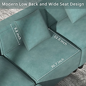 LLappuil Modern Modular Sectional Living Room Sofa Set, Low Back Minimalist Style Couch, Soft Fabric 6 Seater Oversized 138.4" U Shape Sofa, Aqua Blue