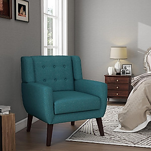 UIXE Accent Chairs Set of 2, Modern Living Room Arm Chair Button Tufted Armchair, Comfy Upholstered Club Lounge Sofa Seat Reading Chair Bedroom Side Seating for Home Office (Turquoise Blue)