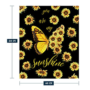 YeeJu Sunflower Kids Throw Blanket Small Yellow Floral Butterfly Blanket Gift for Girls Boys Child Baby Soft Fuzzy Fleece Blankets Black Spring Summer Flower Decorative Print Blanket 40x50