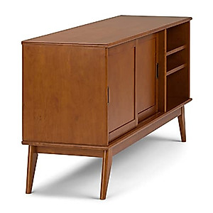 SIMPLIHOME Draper SOLID HARDWOOD 60 Inch Wide Mid Century Modern TV Media Stand in Teak Brown For TVs up to 65 Inches, For the Living Room and Entertainment Center