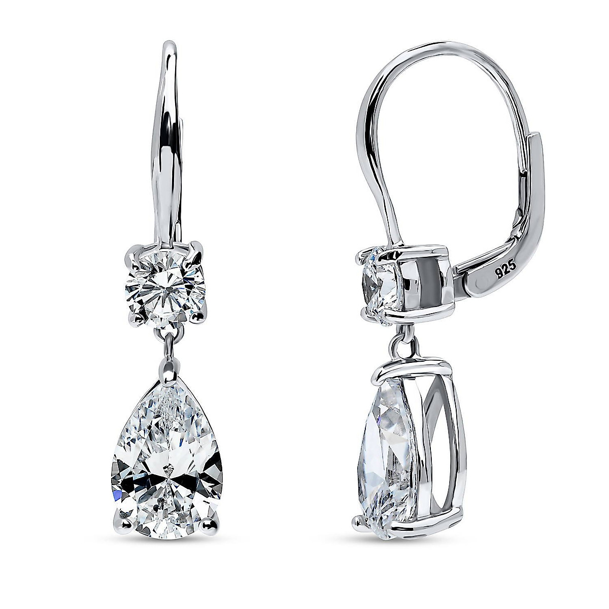 BERRICLE Sterling Silver Solitaire 3.6 Carat Pear Cut Cubic Zirconia CZ Anniversary Leverback Dangle Drop Earrings for Women, Rhodium Plated