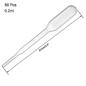 uxcell 50 Pcs Plastic Disposable Pipettes 0.2ml, Clear Transfer Pasteur Pipettes, 61mm Length, Liquid Dropper for Lab
