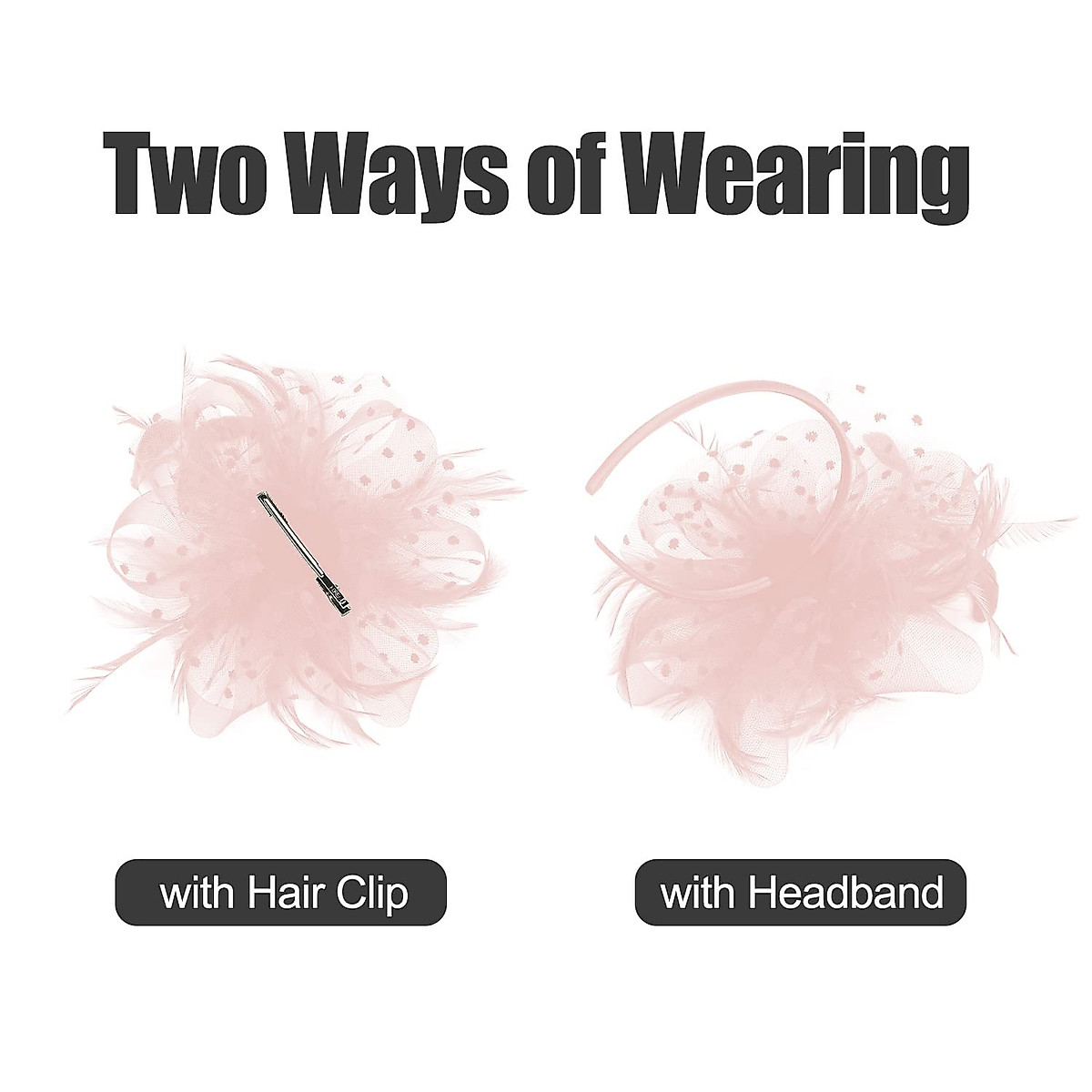 UTTPLL Fascinators for Women Tea Party Headband Kentucky Derby Hats Wedding Cocktail Flower Mesh Feathers Headwear Hair Clip Blush Pink