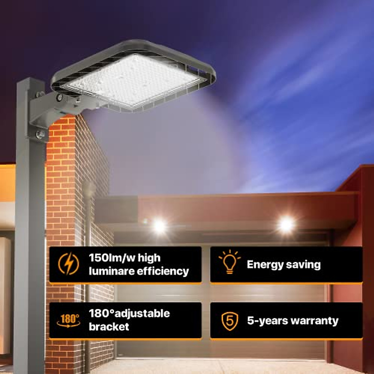 DEMILARE LED Parking Lot Lights Adjustable Arm Mount, Quick Installation Dusk to Dawn Street Area Light, 5000K Shoebox Light IP65 Waterproof, Commercial Lighting for Parking Lot, Gym, Driveways