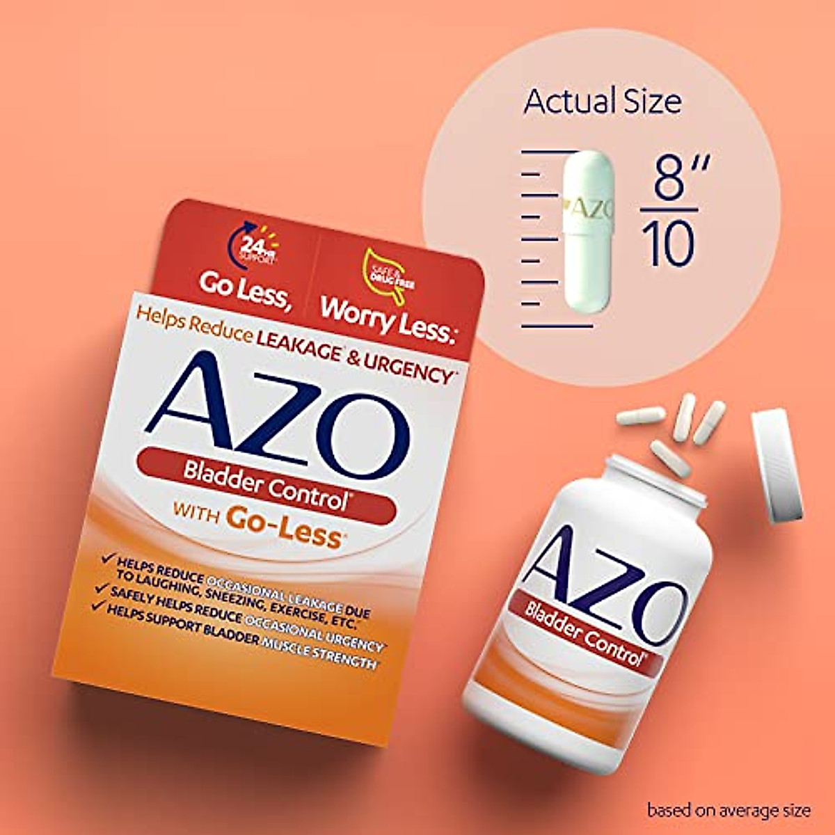 AZO Bladder Control with Go-Less Daily Supplement | Helps Reduce Occasional Urgency& leakage due to laughing, sneezing and exercise | 54 Count Capsules