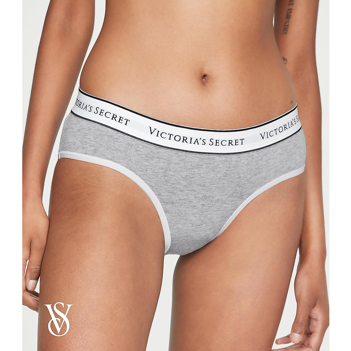 Victoria's Secret Cotton Hiphugger Panty Pack, Logo Banded Waistband, Underwear for Women, 4 Pack, Medium Heather Grey (XL)