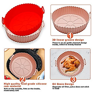 2 Pack Air Fryer Silicone Liners Pot, Fit for 3.8 to 9.5 QT Air Fryer, Food Grade Reusable Air Fryer Baking Silicone Tray Basket Bowl, Replacement of Flammable Disposable Parchment Paper (Red + Pink)