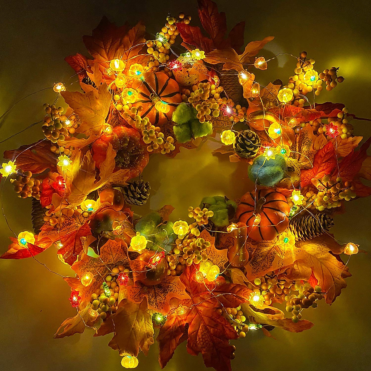 TURNMEON Thanksgiving Decor 30LED/10Ft 3D Pumpkin Lights Thanksgiving Decorations, 3 in 1 Battery Powered Fall Lights Pumpkin Decor, Fall Garland Lights Indoor Outdoor Fall Decor Autumn Halloween Home