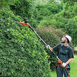 VEVOR Pole Cordless Hedge Trimmer, 20V Electric Bush Trimmer Kit with 18 inch Double-Edged Steel Blade, 74"-94" Telescoping Design for High Branches(2.0Ah Battery & Fast Charger Included)