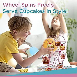 Zoie + Chloe Ferris Wheel Cupcake Stand - Decorative Cupcake Holder for Parties - Spinning Display for Serving Pastry, Treats & Desserts - Easy-to-Clean, Fits 8 Medium Cupcakes - 14x4x17, Rose Pink