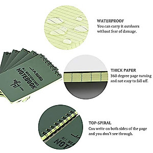 RETON 10 Pack Waterproof Notebook, 3 x 5 Inches Pocket Notepad, All-Weather Memo Pads with Top-Spiral, Tactical Steno Pads with Grid for Outdoor Activity Recording (Army Green)