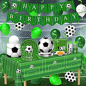 Soccer Party Decorations, 143Pcs Soccer Birthdday Party Supplies-Serves 24 with Soccer Plates and Napkins Tablecloth and Birthday Banner Balloons for Soccer Sports Theme Birthday Decorations