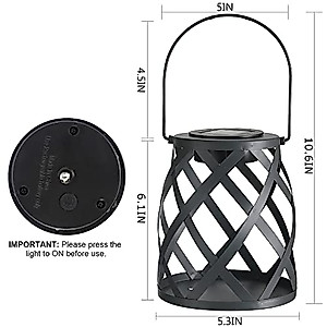 Glintoper 2 Pack Solar Lantern, Outdoor Hanging Solar Powered Lights, Warm White LED Decorative Tabletop Metal Lanterns, Hollowed-Out Design with Handle, Waterproof for Yard Lawn Patio