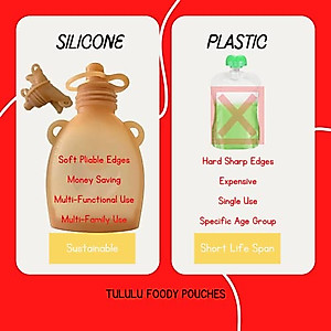 TULULU Foody Reusable Food Pouches Silicone-2pack/5oz-Refillable Homemade Food Storage Containers Kids Squease Pouch-Soft Reusable Baby Food Pouches for Toddlers
