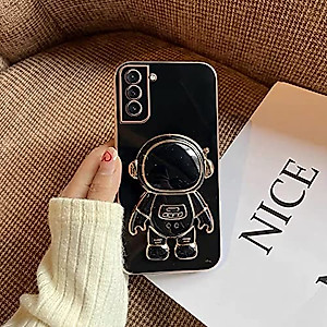 for Samsung Galaxy A04S/A13 5G Case 6D Cute Astronaut Hidden Kickstand Design,Luxury Glitter Soft TPU Bumper Cartoon Folding Bracket Gilry Phone Case for Samsung A04S/A13 5G for Women Girls Black