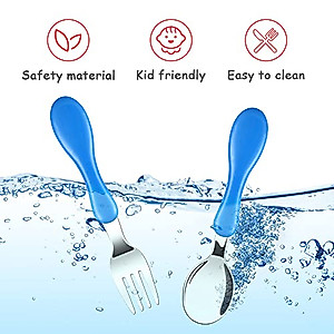 Vicloon Toddler Utensils, 6 Pcs Stainless Steel Baby Forks and Spoons Silverware Set, Children Safe Spoons and Forks with Flat Handle, Baby Feeding Cutlery, Dishwasher Safe (Yellow Red Blue)