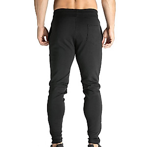 BROKIG Mens Zip Jogger Pants - Casual Gym Fitness Trousers Comfortable Tracksuit Slim Fit Bottoms Sweat Pants with Pockets (Large, Black)