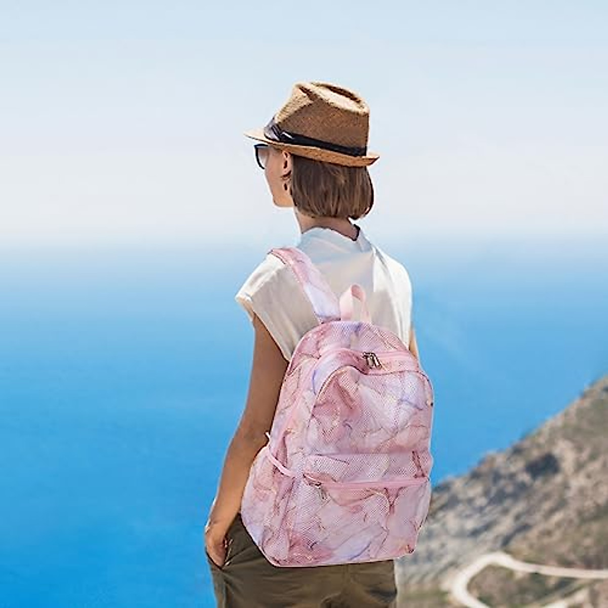 Meisohua Mesh Backpack for School Girls Semi-Transparent Backpack for Kids See Through Teen Girls Backpack with Storage Bag 2 in 1 Set