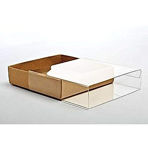 25 Kraft Paper Stationary Boxes w Clear Sleeves, 4 7/8" x 1" x 6 3/4" (Holds 10-12 Size A6 Card Sets))