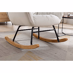 JEEOHEY Nursery Rocking Chair,Velvet Upholstered Glider Rocker Chair,Comfy Arm Chair,Modern Baby Rocking Accent Chair Indoor for Living Room, Bedroom,Office(Ivory)