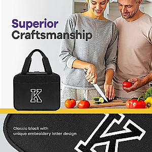 IDEATECH Lunch Bag Women Insulated, Black Lunch Box for Men, Monogrammed Lunch Bags for Work, Personalized Reusable Lunch Tote Bag, Small Cute Lunchbox Cooler Sack (Black, K)