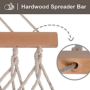 SUNCREAT Double Outdoor Hammock with Stand Included, Portable Cotton Rope 2 Person Hammock for Outdoor, Patio, Garden, Backyard, Beige