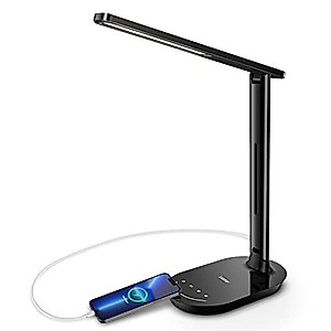LASTAR LED Desk Lamp, Dimmable Eye-Protecting Table Lamps with Night Light, USB Charging Port, 4 Color Temperature Modes, 5 Brightness Levels, 1H Timer, Touch Control for Home Office Bedroom