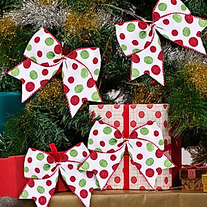 24 Pcs Red Green Christmas Bows Decorations, 6 Inch Polka Dot Christmas Tree Bows Xmas Bows Ornaments for Home Wreaths Garland Wedding Gift Party Indoor Outdoor