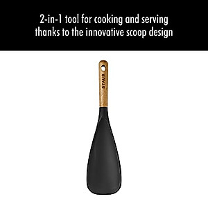 STAUB Multifunction Spatula Spoon, Great for Both Cooking and Serving Durable BPA-Free Matte Black Silicone, Acacia Wood Handles, Safe for Nonstick Cooking Surfaces