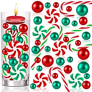 HTZNHXT 120 Pcs Christmas Vase Filler, Green Red Candy Cane Pearl Beads, Faux Pearls for Vase Home Table Party Decor